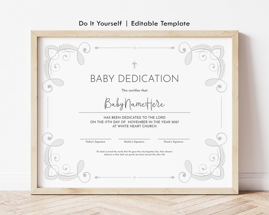 Dedication Keepsake Certificate Template, Editable Dedication ...