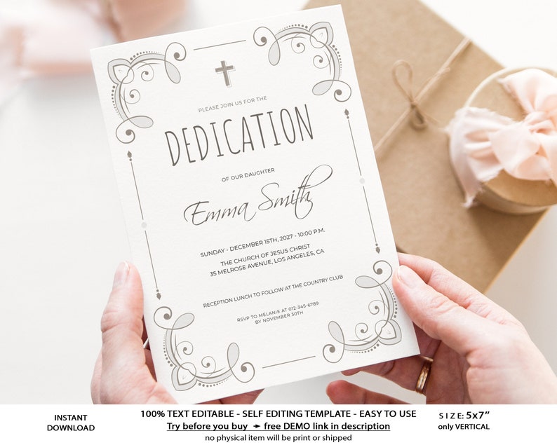 Editable Dedication Invite Template Printable Invitation Boy | Etsy