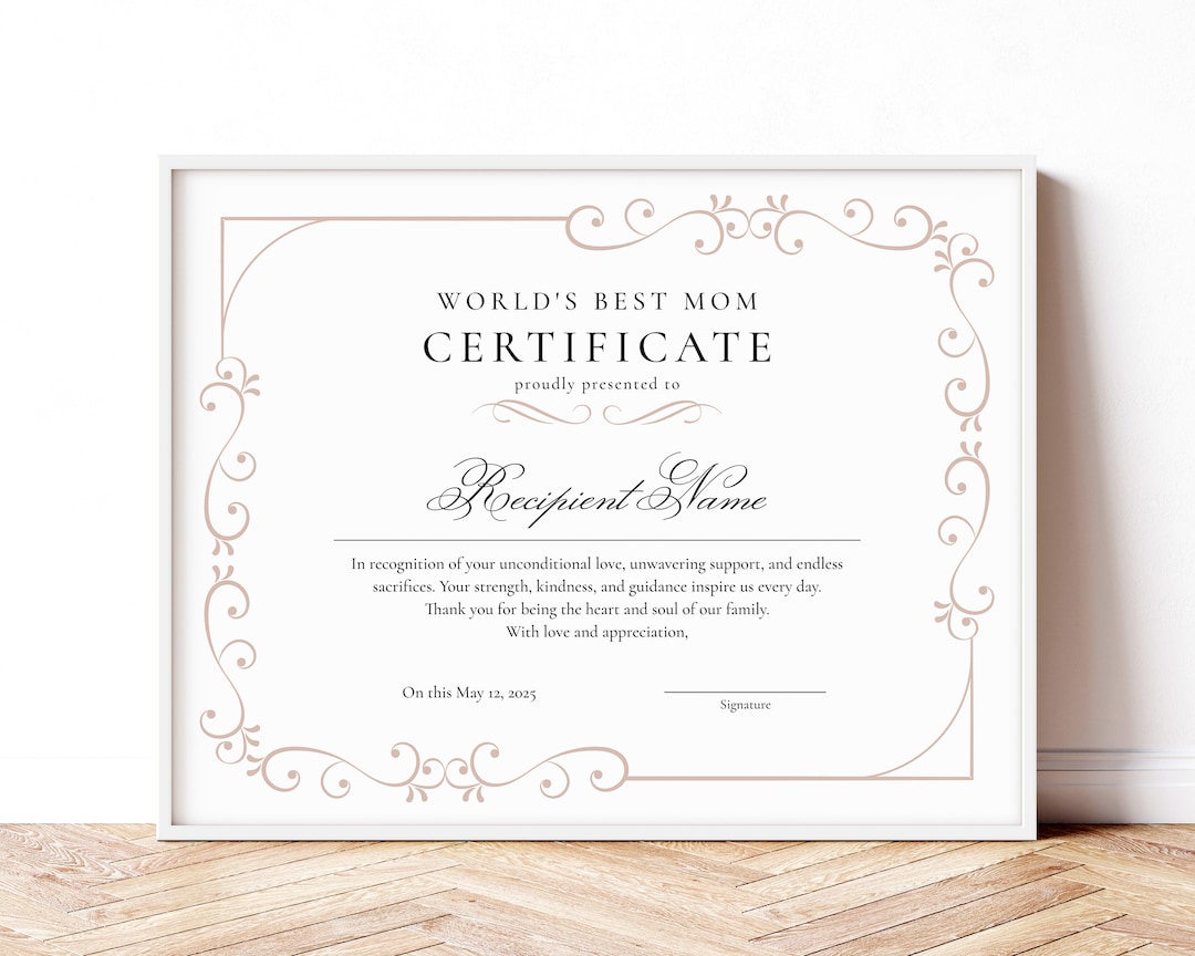 Minimalist Best Mom Award Certificate Template, Editable Gift for ...