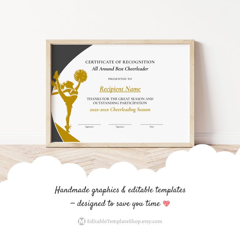 EDITABLE Cheerleader Certificate Template, Cheerleading Award ...