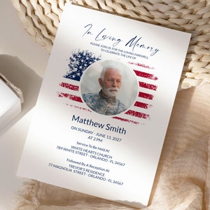 Veteran Funeral Announcement, Celebration of Life Invitation, American ...