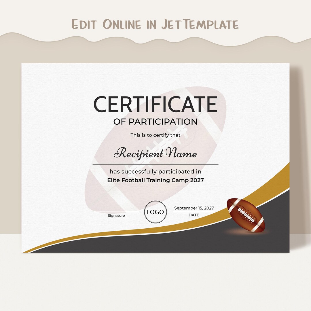 Editable American Football Certificate Template, Sports Certificate ...