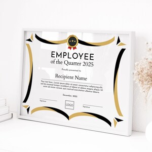Editable Employee of the Quarter, Printable Employee Awards, Gift ...