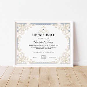 Editable Honor Roll Certificate Template, Elementary School Student ...