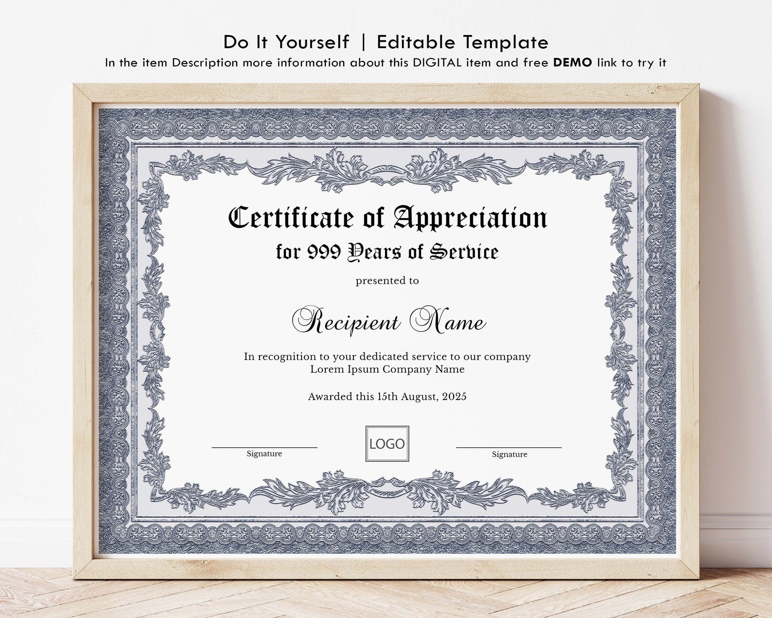 Years of Service Certificate of Appreciation Template - Etsy