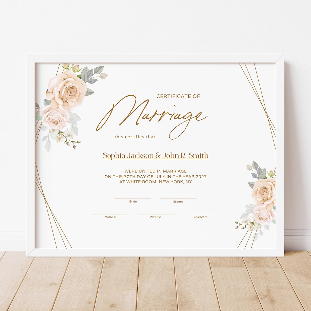 Elegant Wedding Certificate Template, Printable Editable Certificate of ...