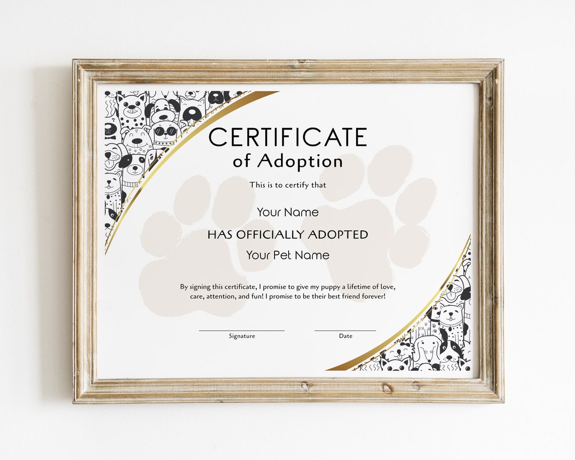 EDITABLE Puppy Adoption Certificate Template Gift Certificate - Etsy UK
