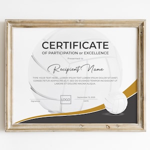 EDITABLE Volleyball Certificate Template, Sport Certificate Award ...