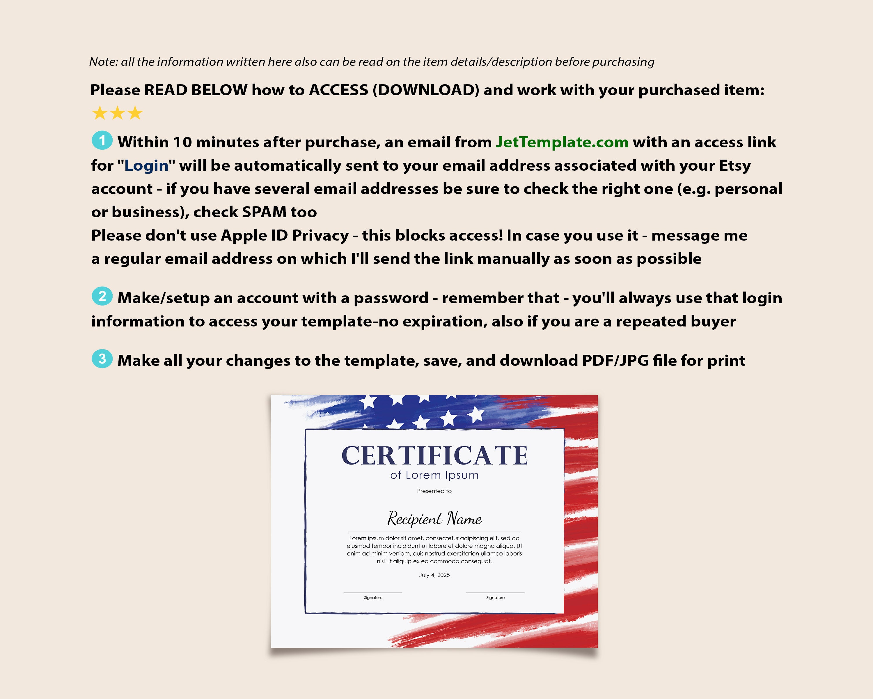 Editable Certificate Template American Flag Independence Day - Etsy