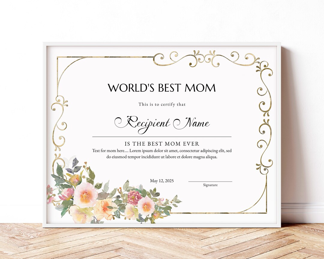 Editable Best Mom Certificate Template Mother's Day Certificate Best ...