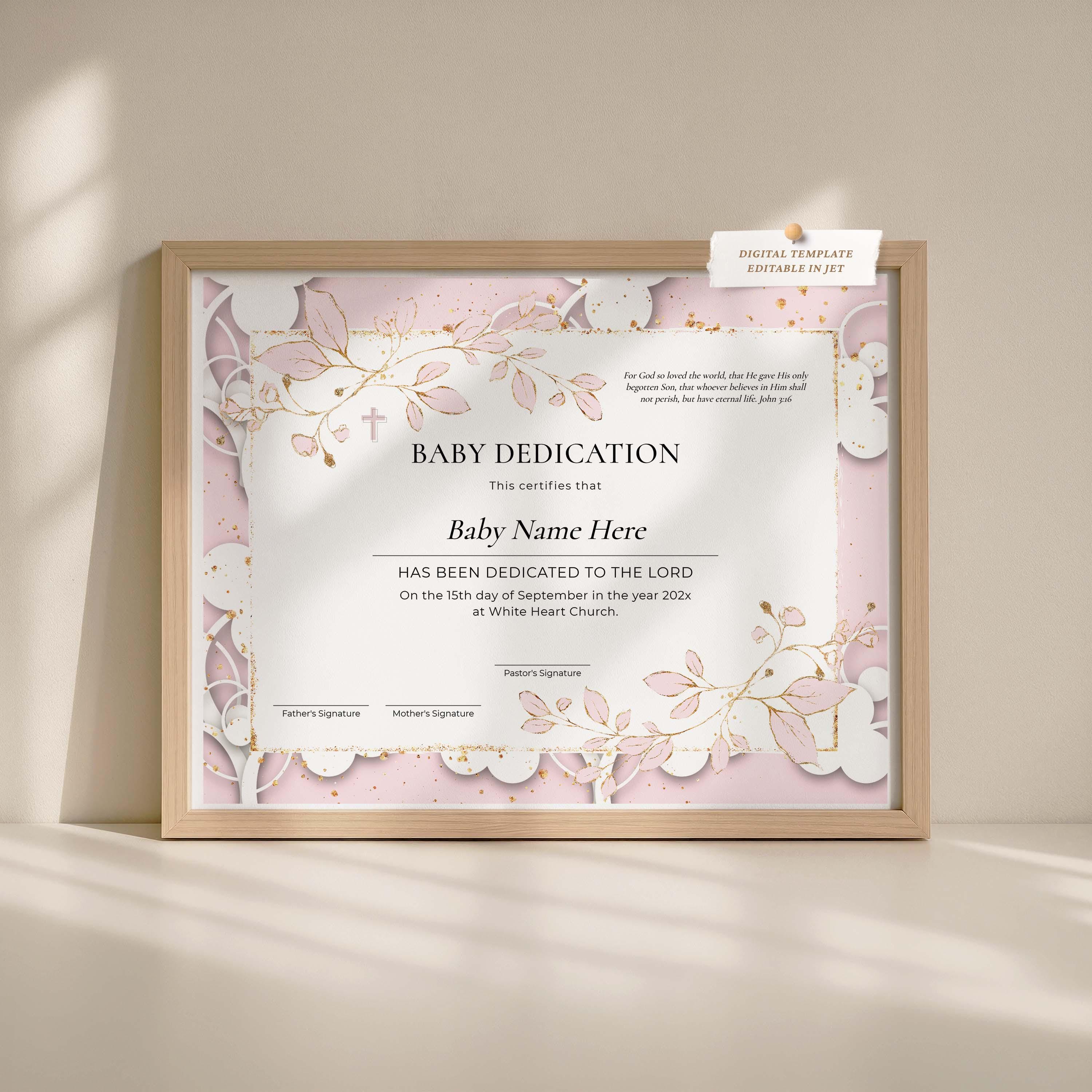 Baby Dedication Certificate Template, Girl Baptism Baby Christening ...