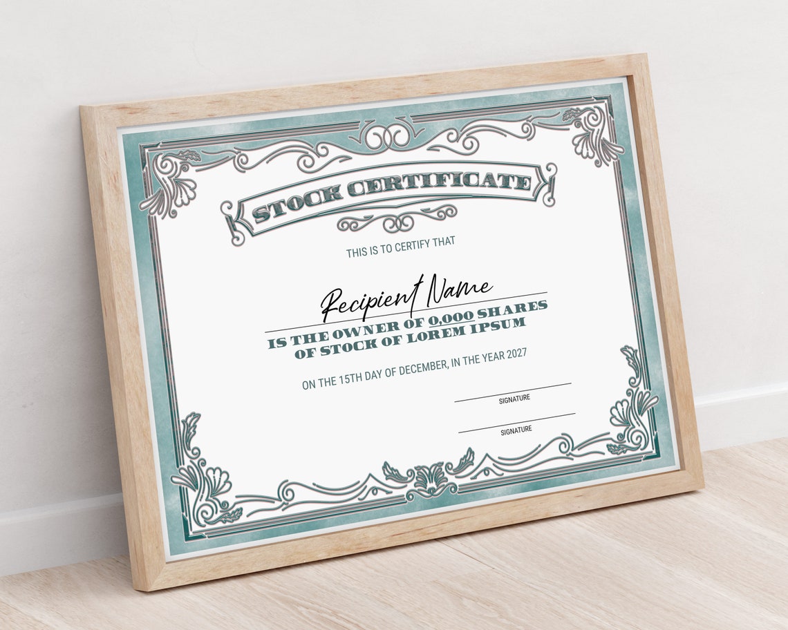 EDITABLE Stock Certificate Template Printable Certificate of - Etsy