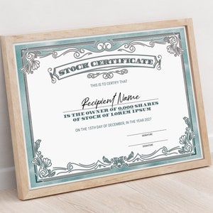 EDITABLE Stock Certificate Template Printable Certificate of - Etsy