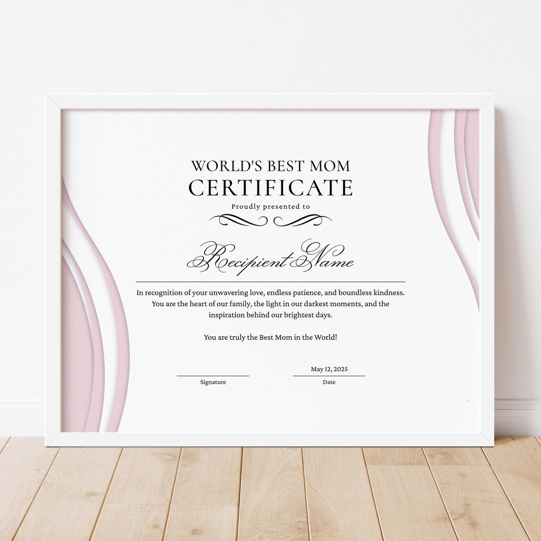 Editable Best Mom Award Certificate Template, Gift for Mothers Day ...