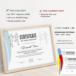 Editable Running Certificate Award Template, Sports Certificate ...