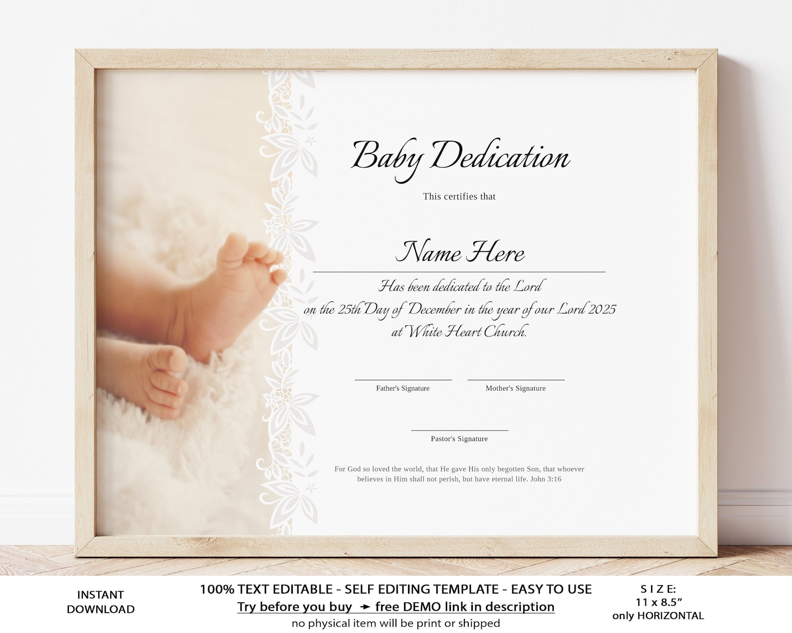 Baby Dedication Certificate Template Editable Child - Etsy