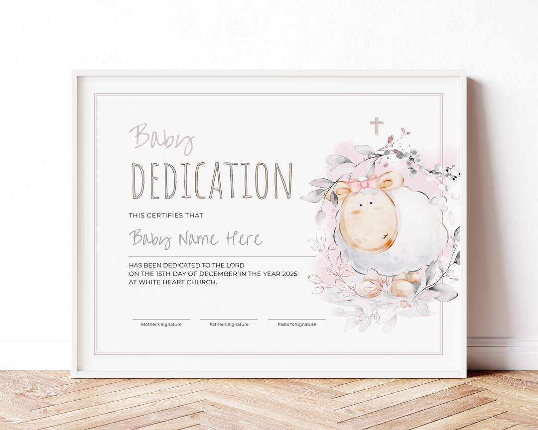 Baby Dedication Editable Certificate Template, Baby Girl Baptism ...