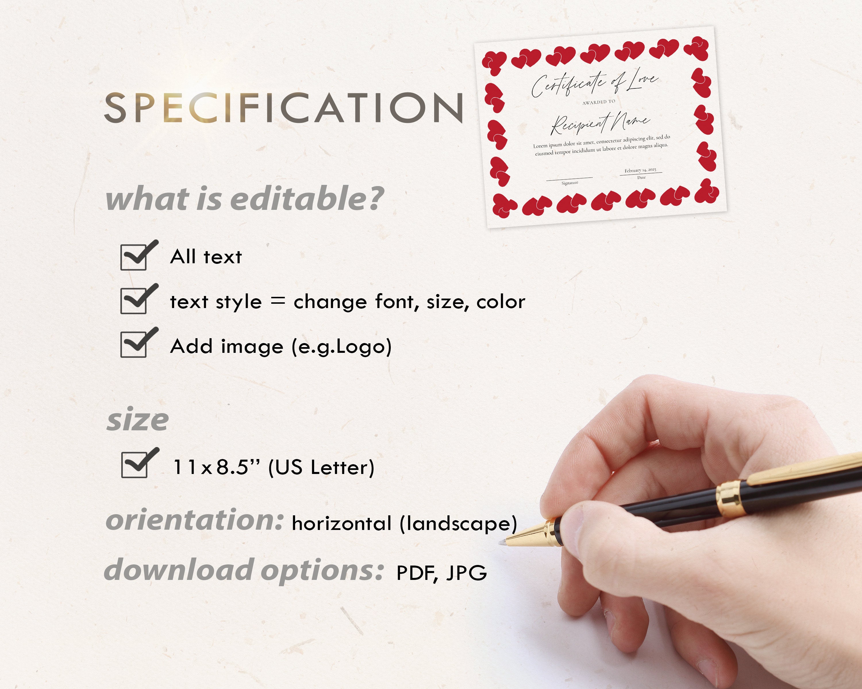Love Certificate Template Valentines Day Gift for Him or Her - Etsy