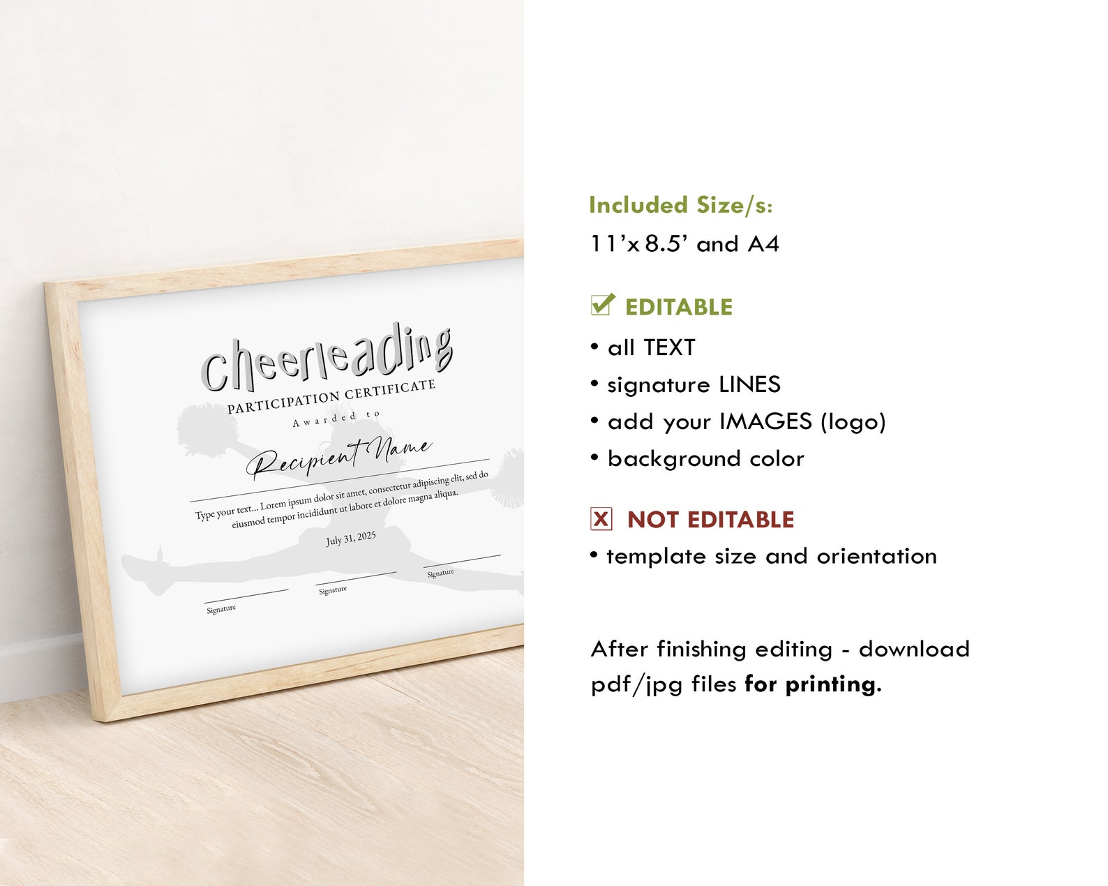 Cheerleading Participation Certificate Template, High School Sports ...