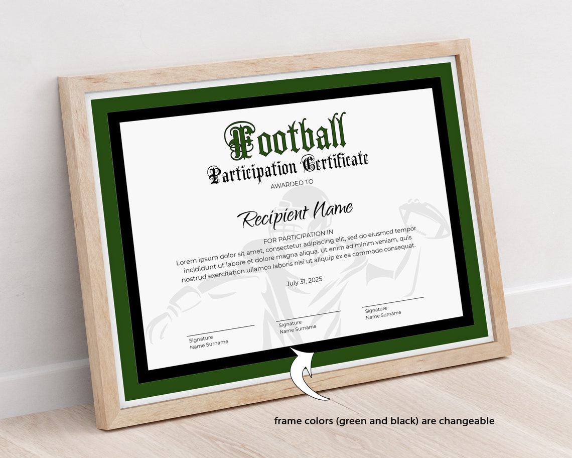 EDITABLE Football Participation Certificate Template American - Etsy