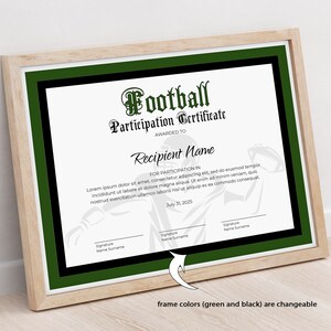 EDITABLE Football Participation Certificate Template American | Etsy