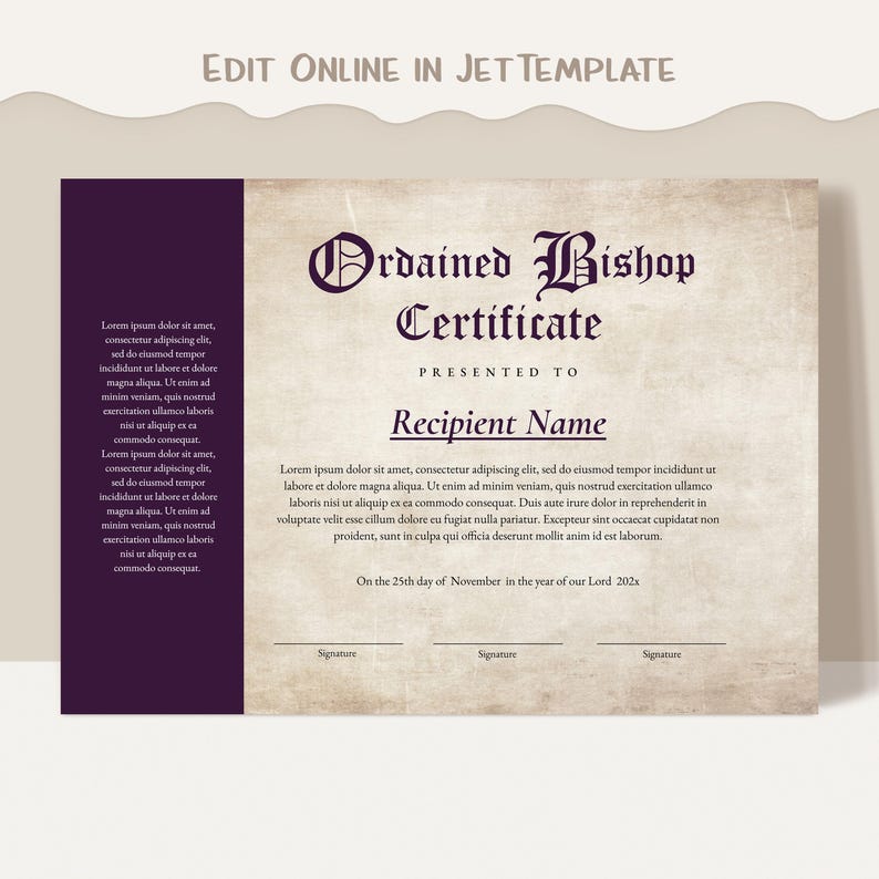 Editable Ordained Bishop Certificate Template, Ordination Certificate ...