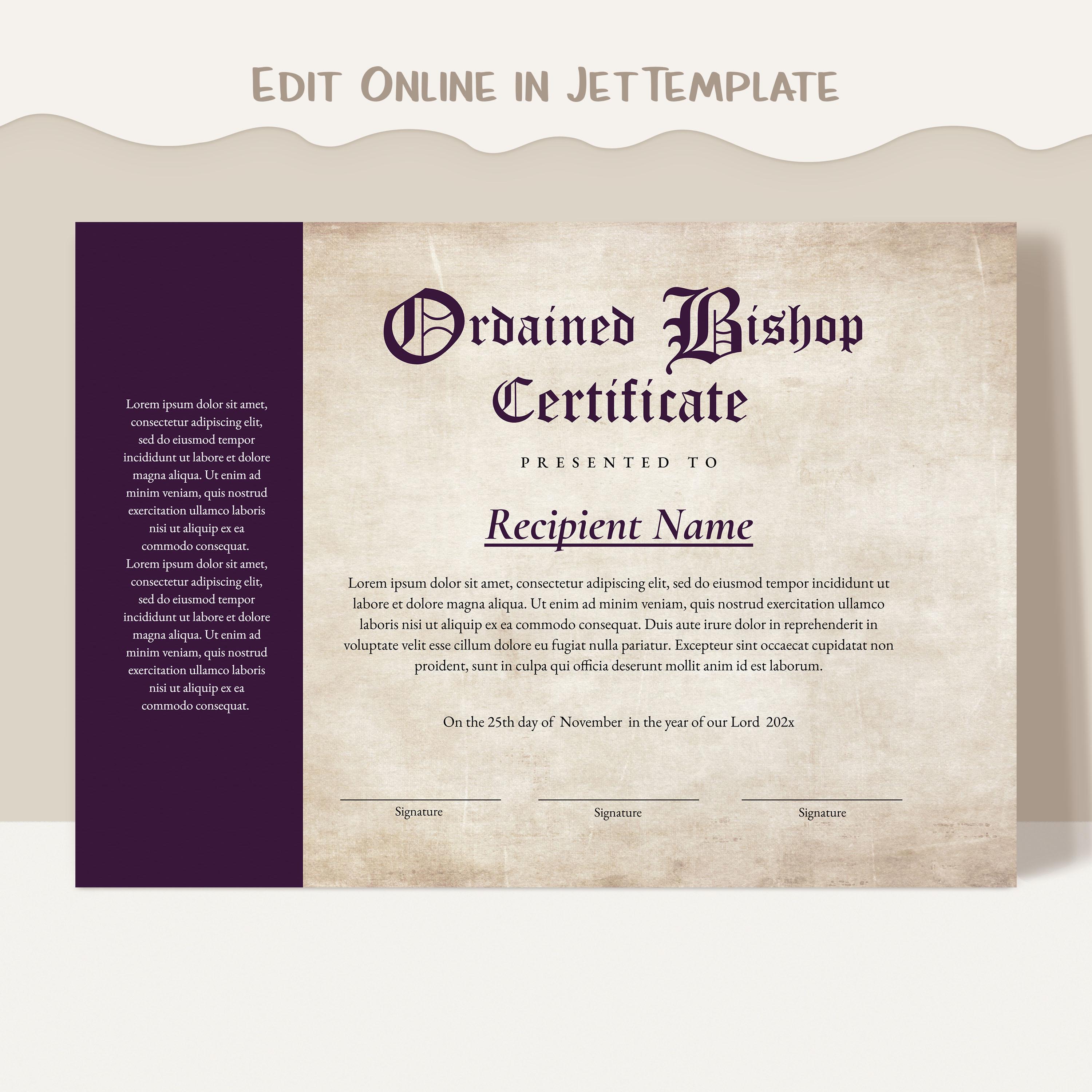 Editable Ordained Bishop Certificate Template, Ordination Certificate ...