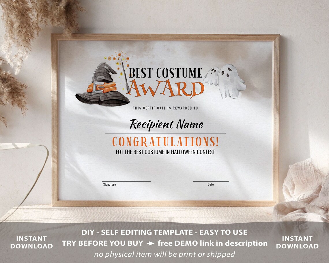 Halloween Certificate Template Editable Halloween Best - Etsy