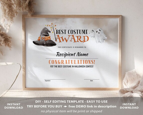 Halloween Certificate Template Editable Halloween Best - Etsy