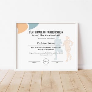 Editable Running Certificate Award Template, Sports Certificate ...