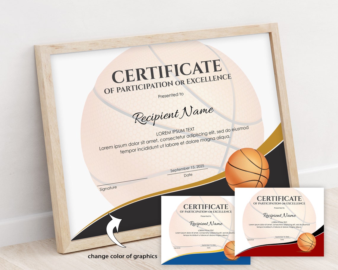 Editable Basketball Certificate Template Sports Certificate - Etsy
