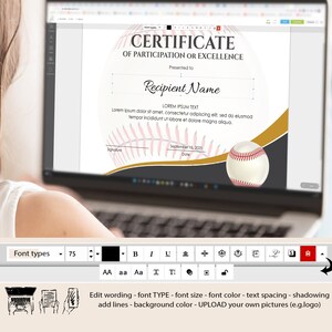 Editable Baseball Certificate Template, Sports Certificate Award ...