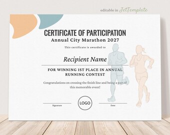 Editable Running Certificate Award Template, Sports Certificate ...