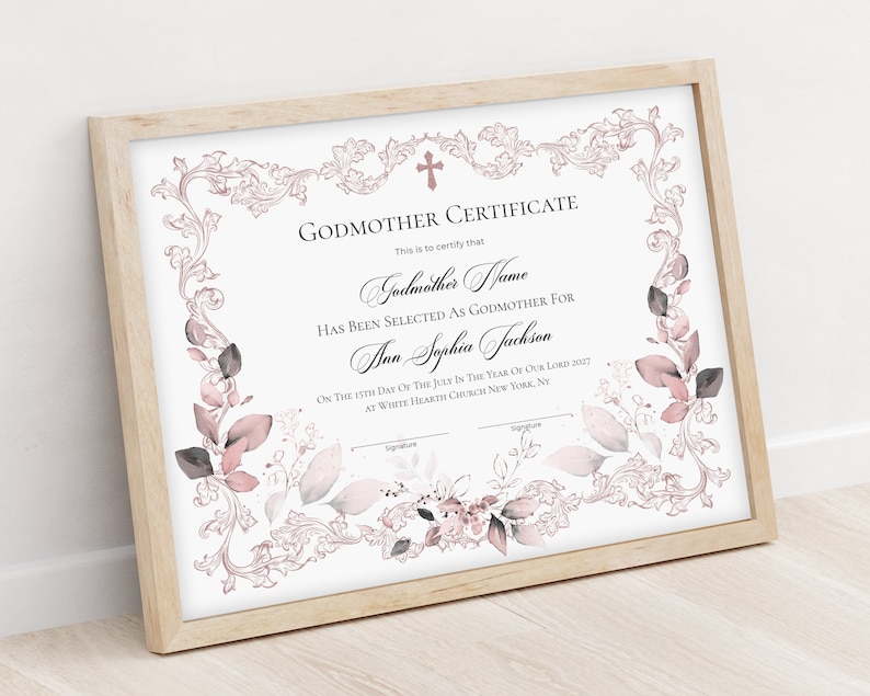Editable Godmother Certificate Template Printable Baptism - Etsy