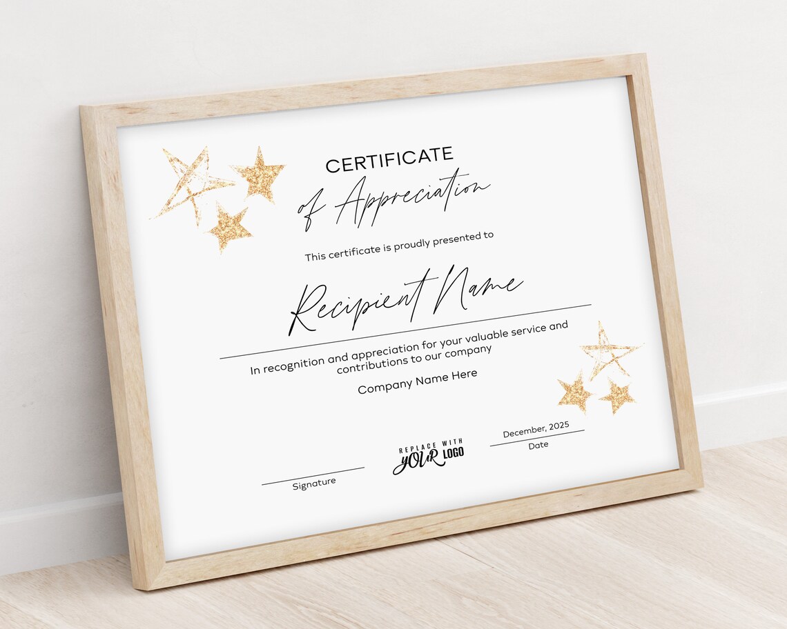 Gold Stars Employee Appreciation Certificate Template - Etsy