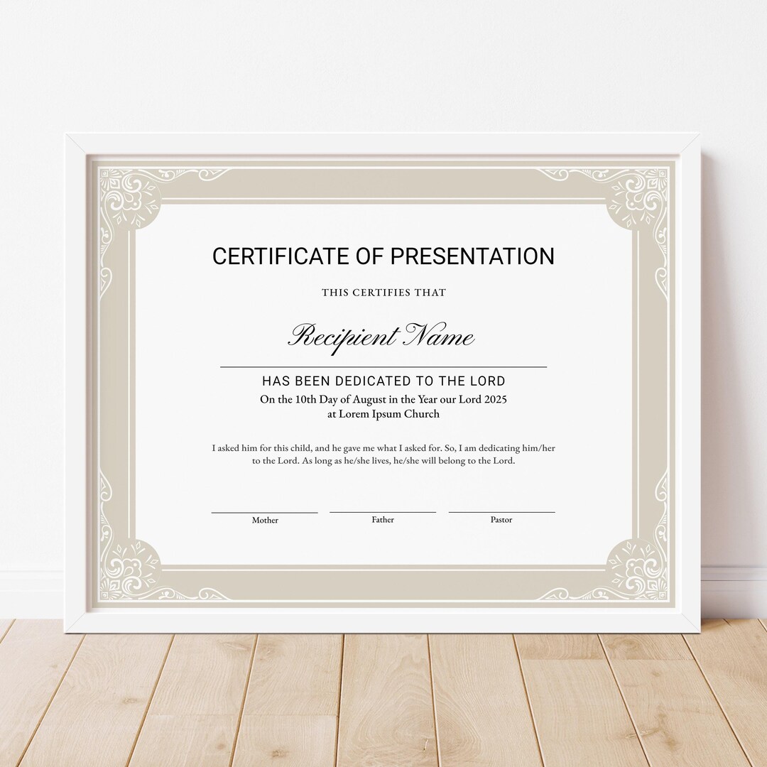 Editable Certificate of Presentation Template, Printable Church ...