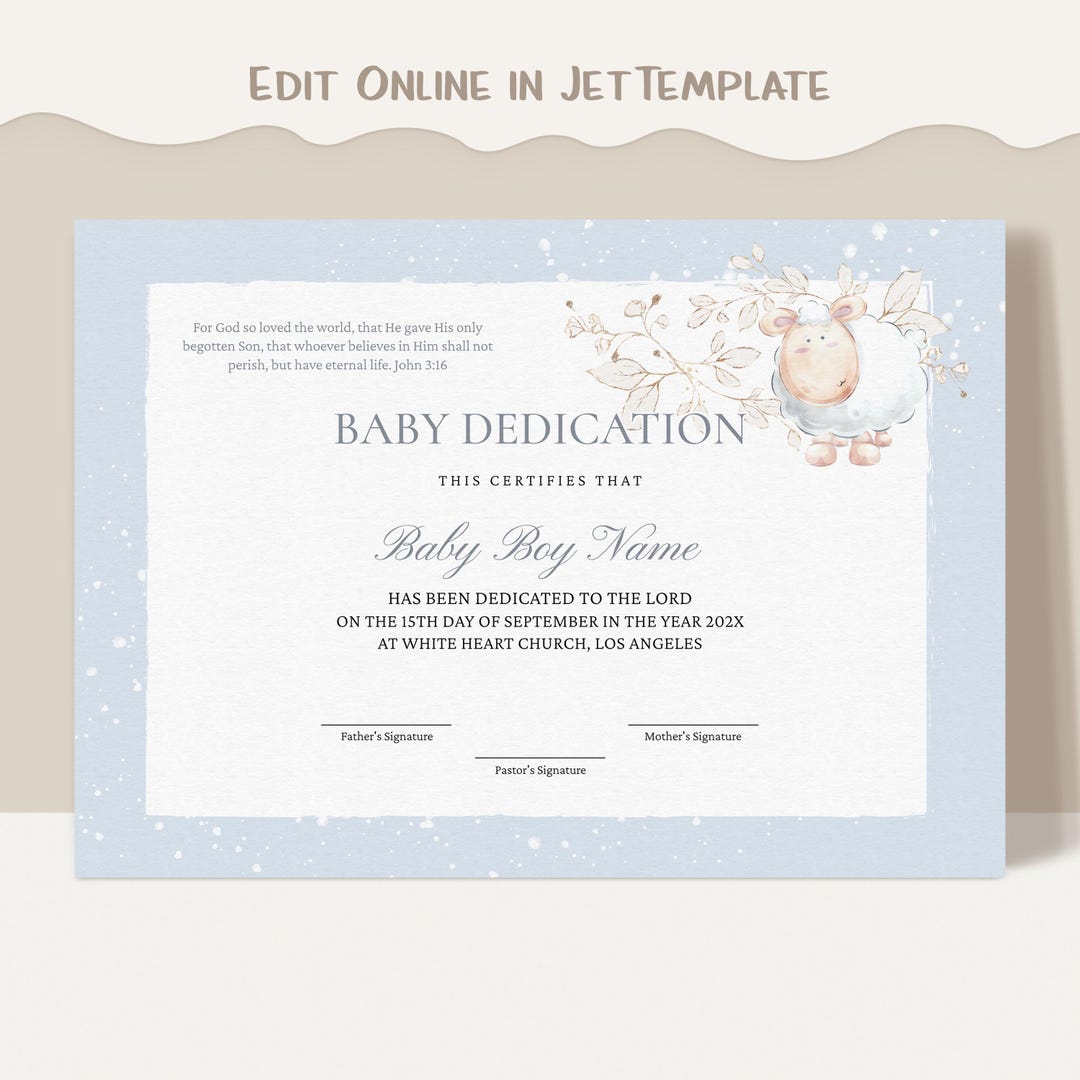Baby Dedication Editable Presentation Certificate Template Printable ...