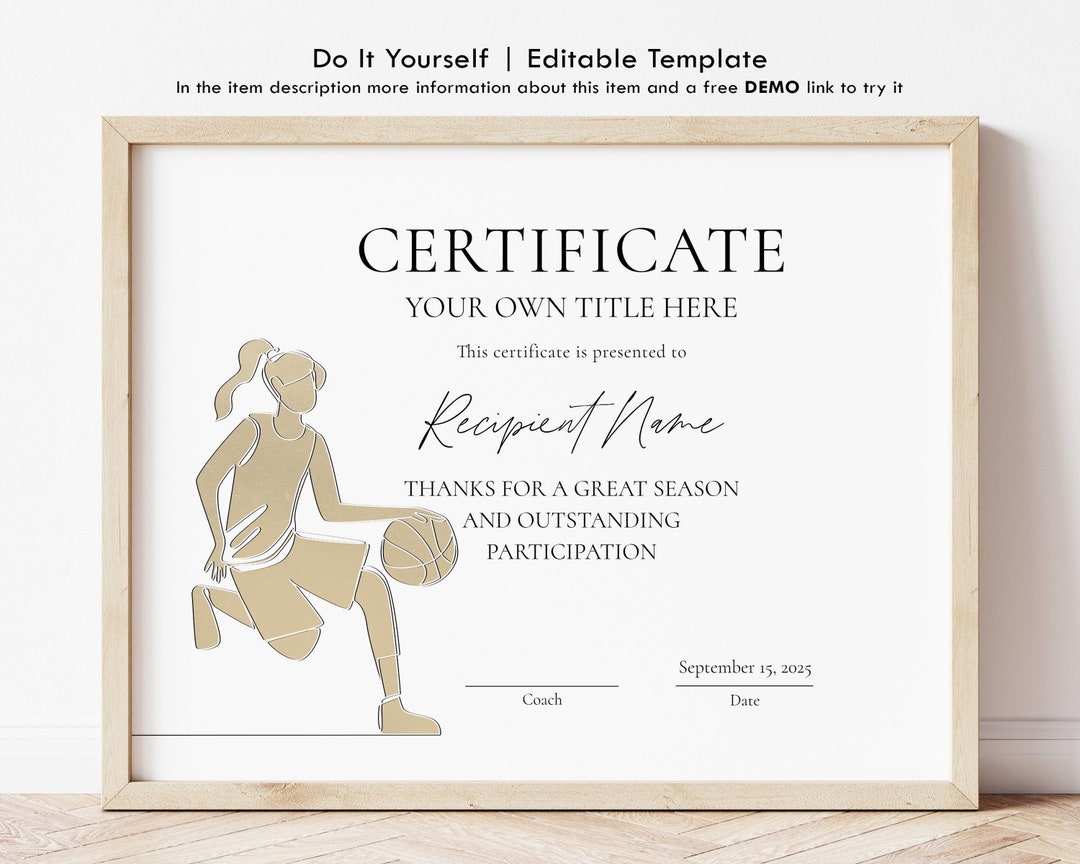 Basketball Certificate Template, Sports Award Certificate, Printable ...