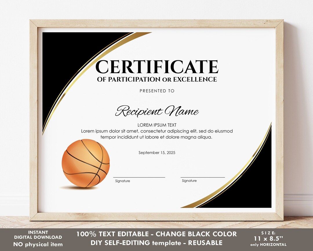 EDITABLE Basketball Award Certificate Template Printable Sports ...