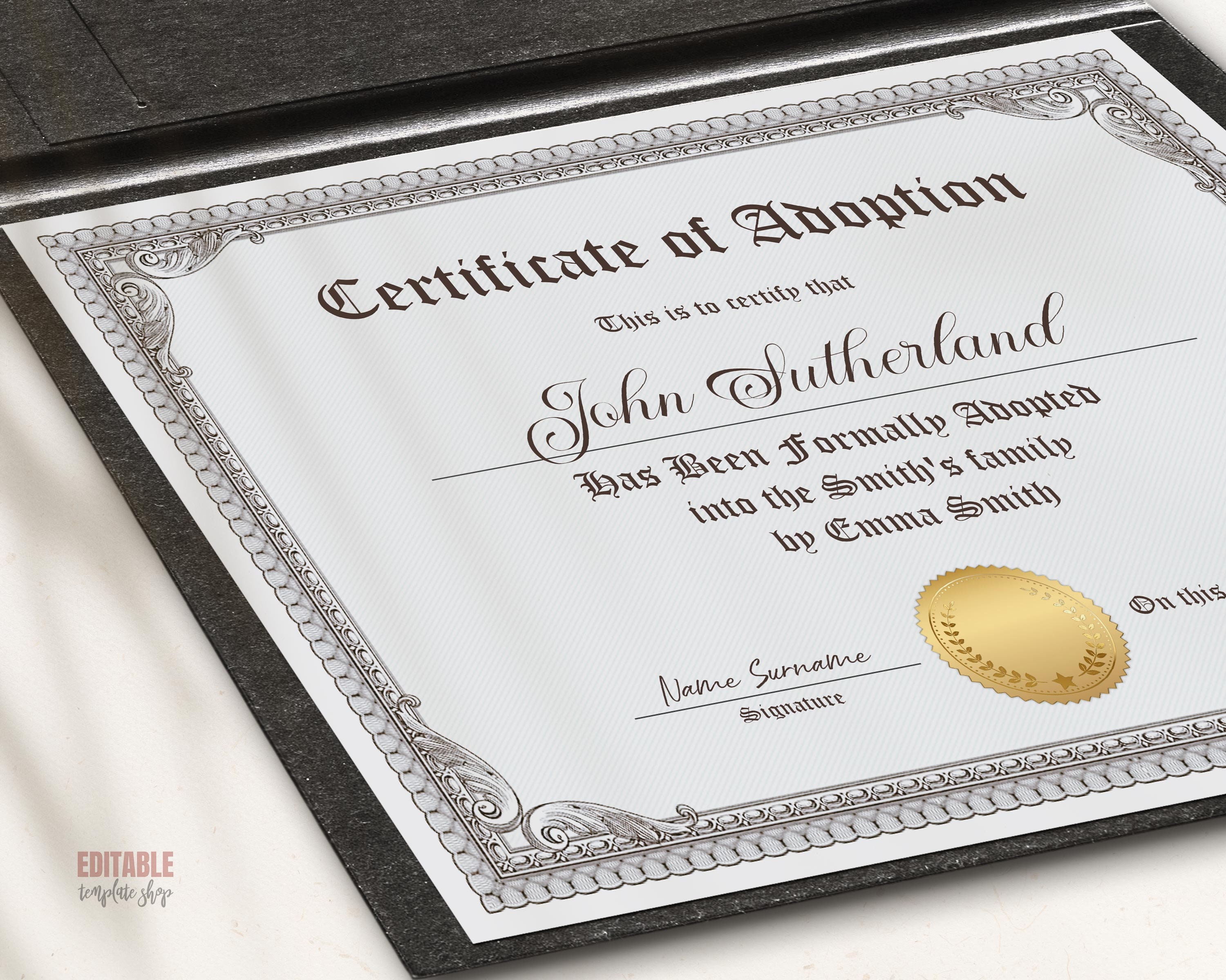 Adoption to Our Family Certificate Template Editable - Etsy Finland