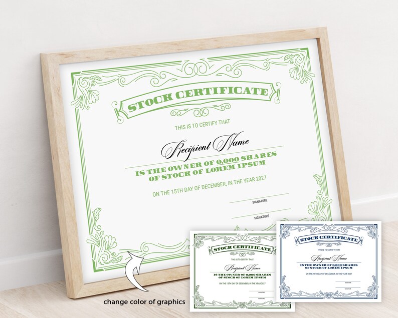 EDITABLE Stock Certificate Template Printable Certificate of - Etsy