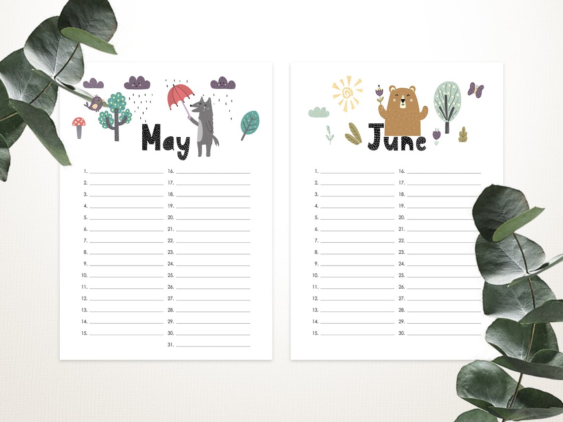 Printable Perpetual Birthday Calendar Forest Theme Perpetual | Etsy Ireland