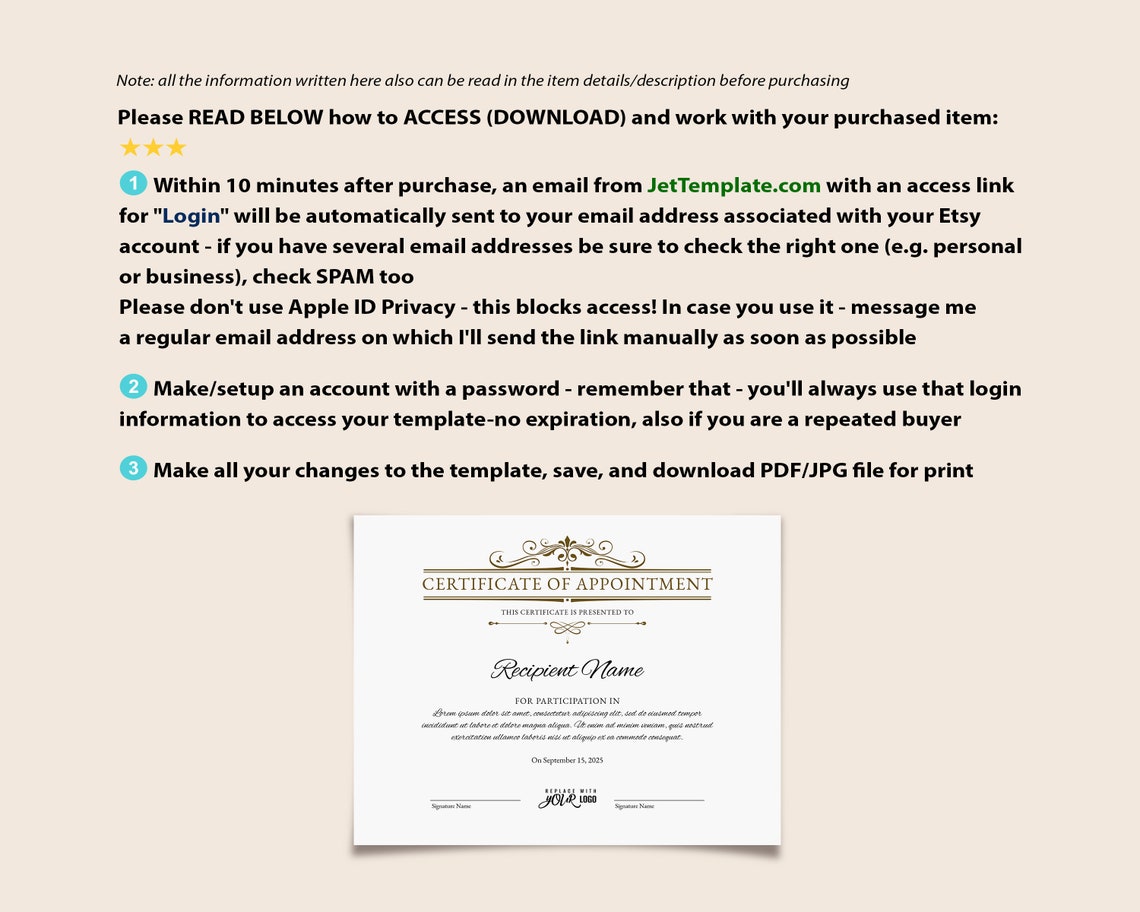 Editable Appointment Certificate Template Printable - Etsy