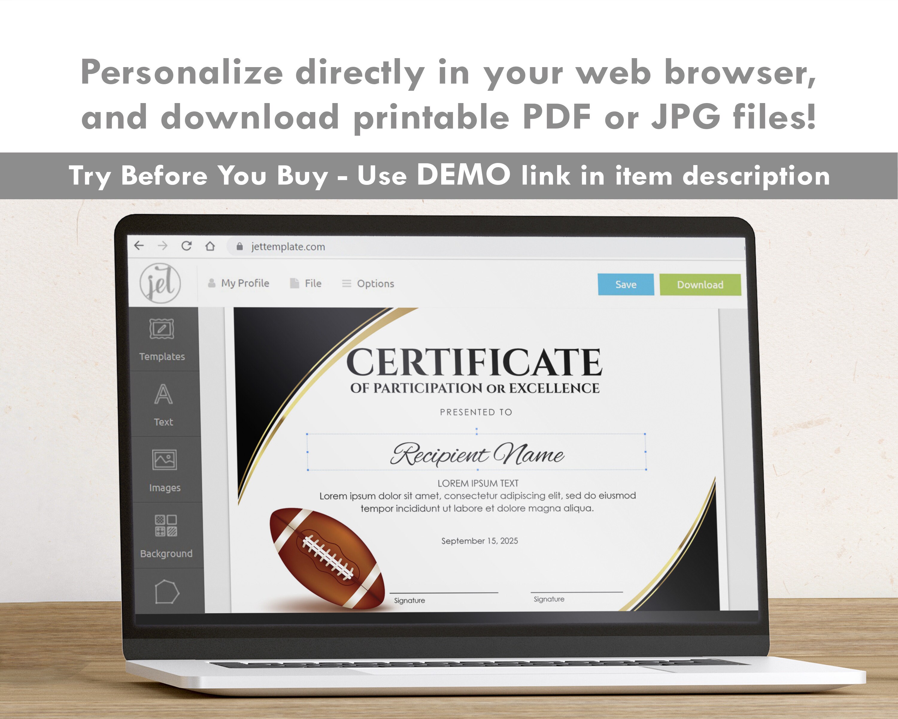 Editable American Football Certificate Template Sports - Etsy