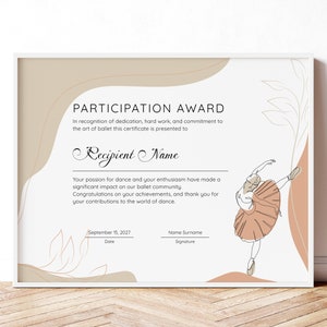 Ballet Dancer Award Certificate, Editable Ballet Awards Certificate ...