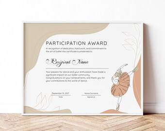 Editable Ballet Awards Certificate Template, Ballet Dancer Award ...