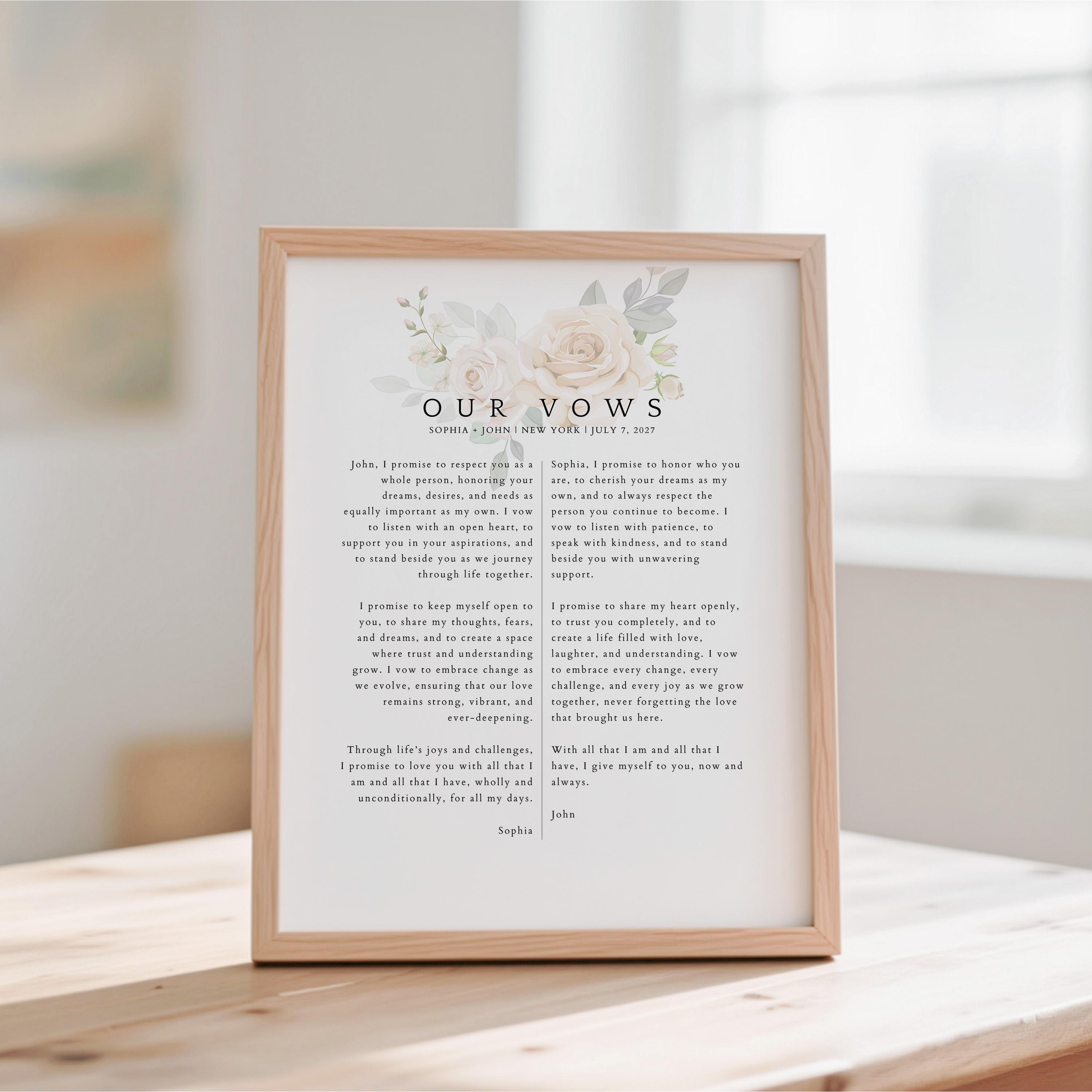 Wedding Vows Keepsake Template, Wedding Gift, Printable Vows, Wedding ...