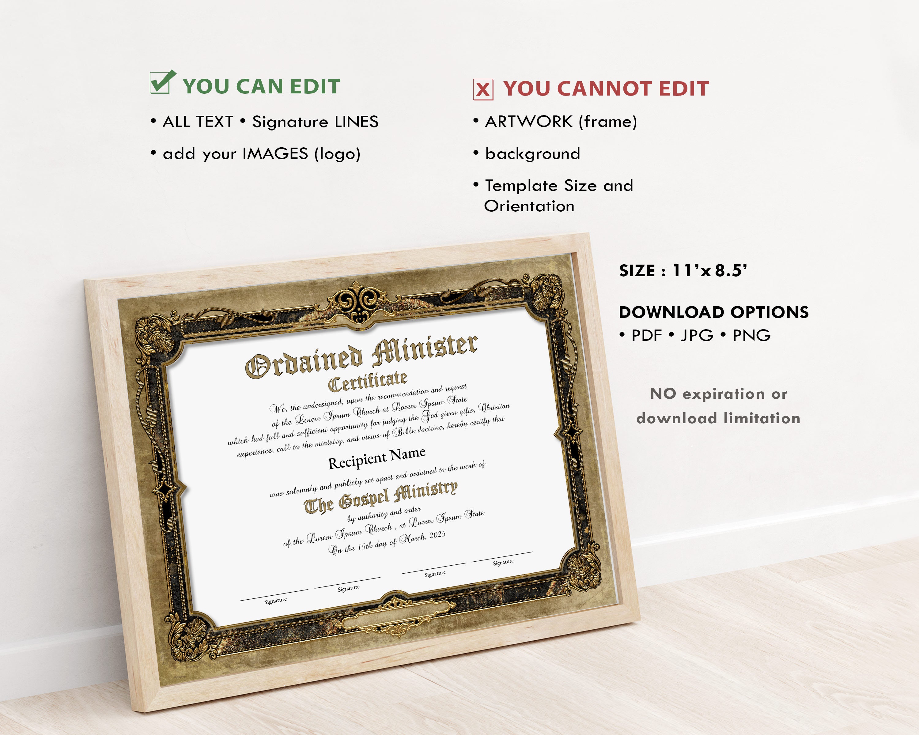 Editable Ordained Minister Certificate Template Printable - Etsy