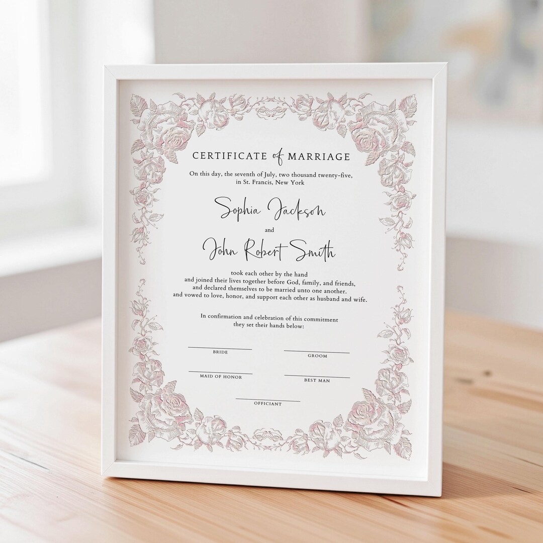 Certificate of Marriage, Editable Wedding Keepsake Certificate Template ...