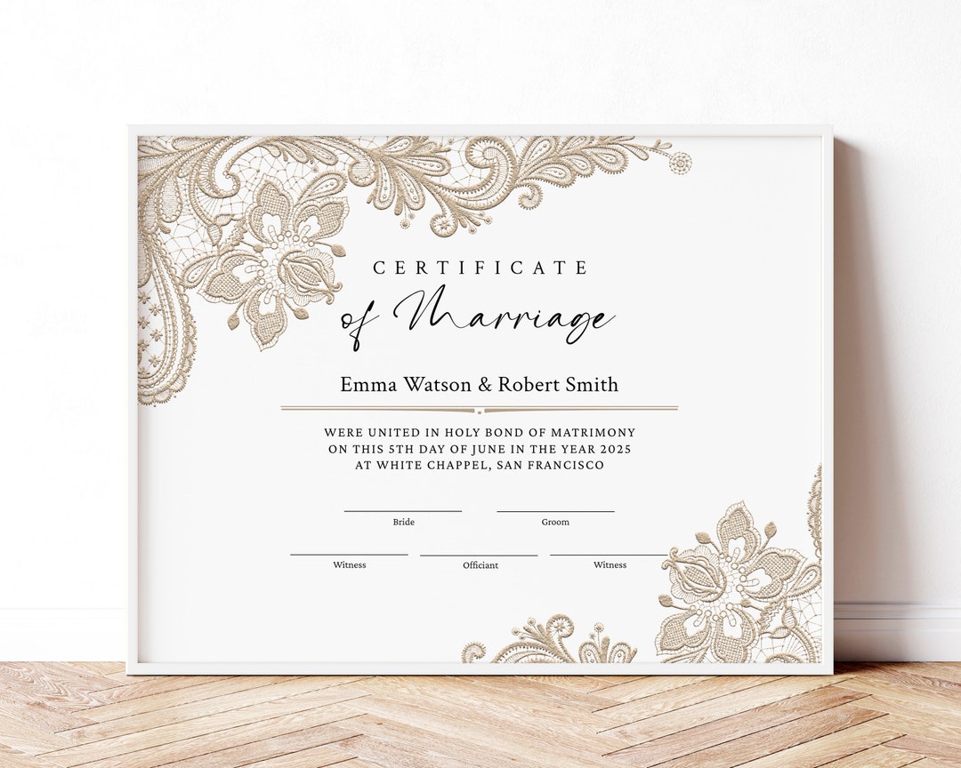 Modèle de certificat de mariage, certificat souvenir de mariage, renouvellement de voeux d ...